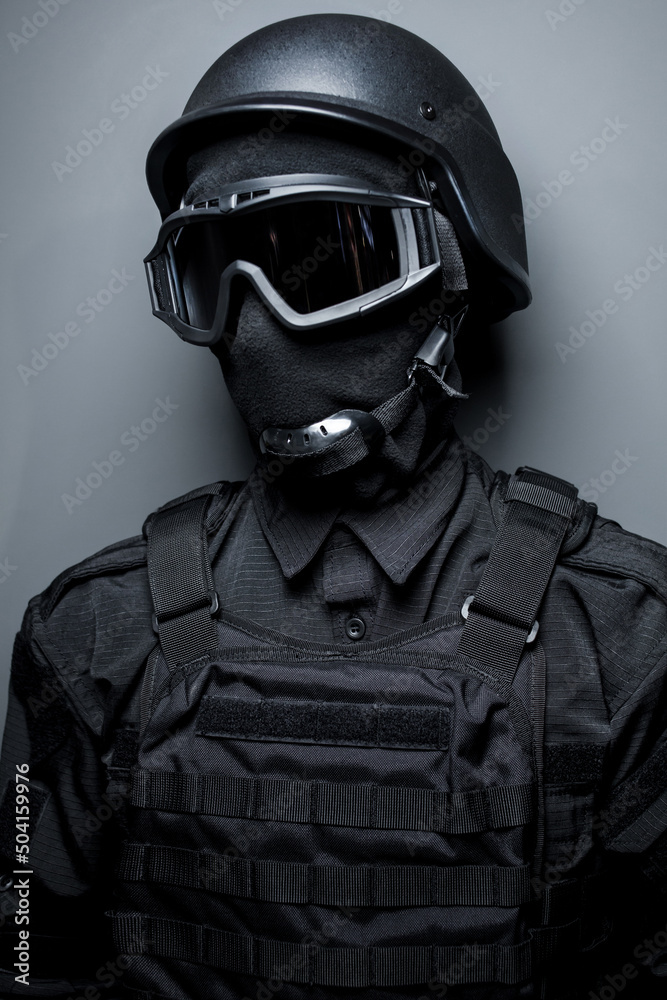 Special Forces in black uniform, mask and body armor. Special Forces ... Special Forces in black uniform, mask and body armor. Special Forces ...