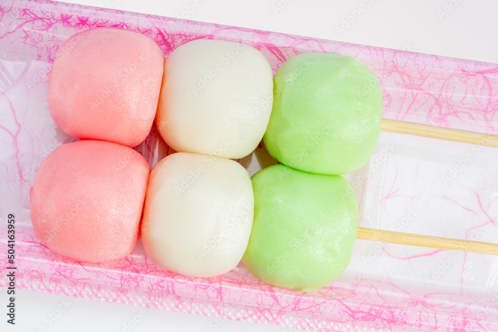 Sweet Three Coloured Sanshoku Dango Dumplings on white background ...