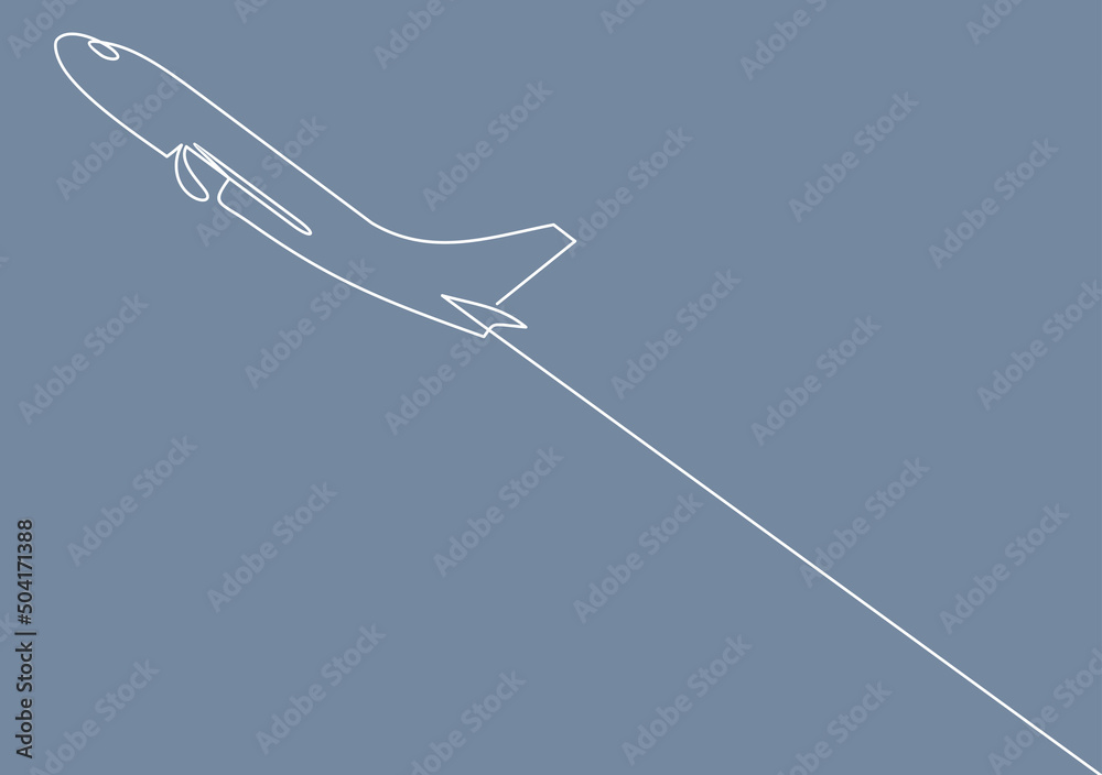 Continuous one line drawing of airplane jet transportation theme ...