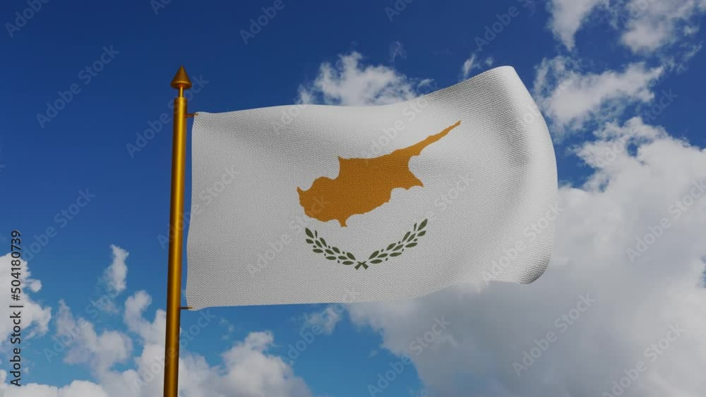 National flag of Cyprus waving 3D Render with flagpole and blue sky ...