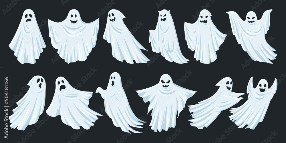 Cartoon night ghosts, mysterious spirit, shadow, and ghostly monsters ...