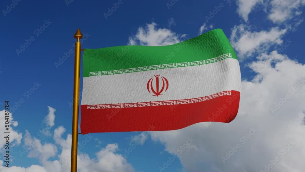 Vidéo Stock National flag of Iran waving 3D Render with flagpole and ...