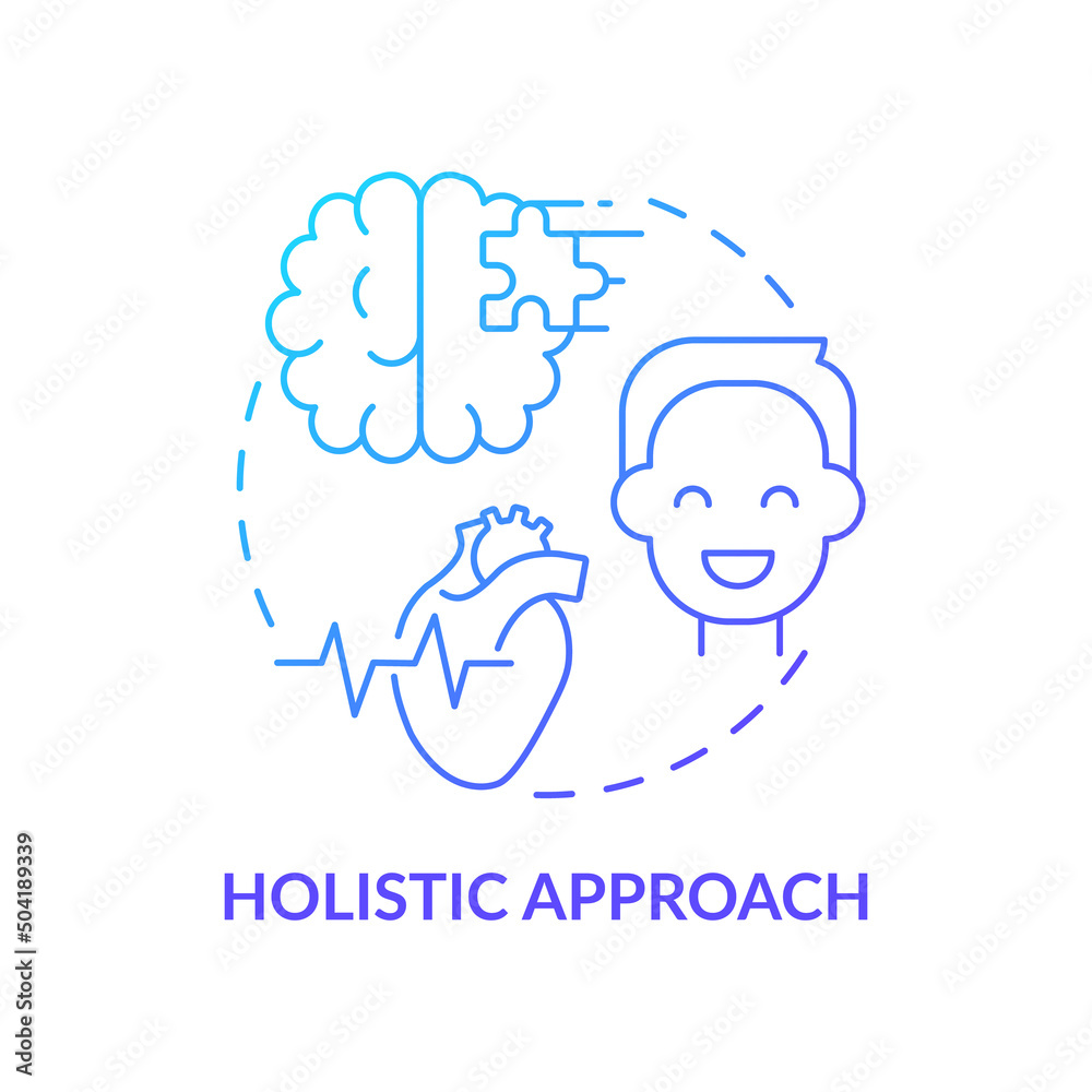 Holistic approach blue gradient concept icon. Complex patient treatment ...