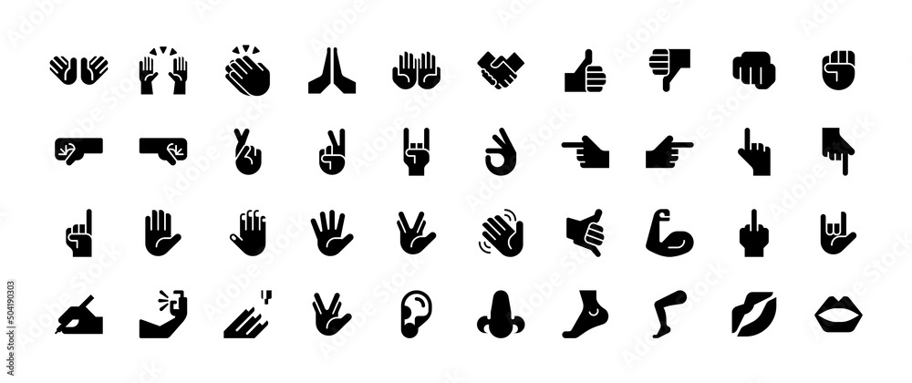 All types of hand emojis, stickers, emoticons flat vector illustration ...