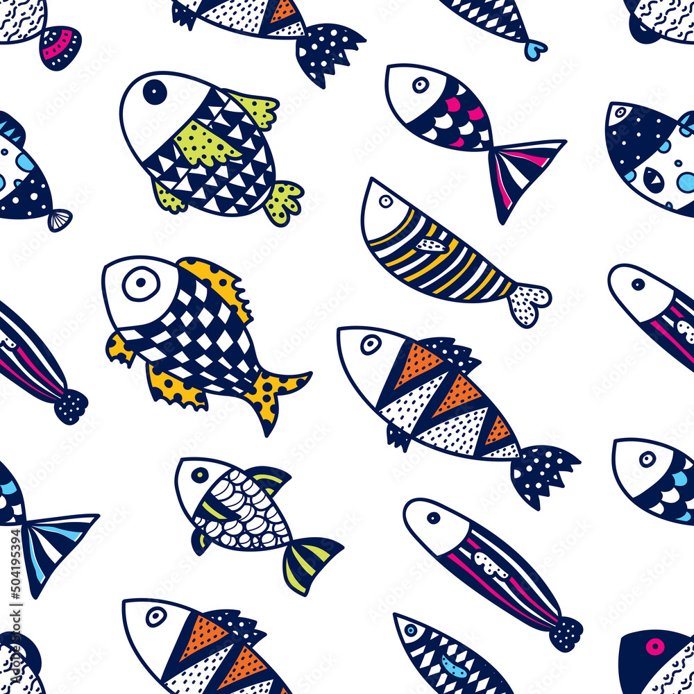 Cute fish. Kids line background. Seamless pattern. Can be used in ...