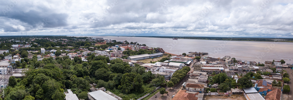 Beautiful drone aerial view of Amazonas river and Itacoatiara city ...