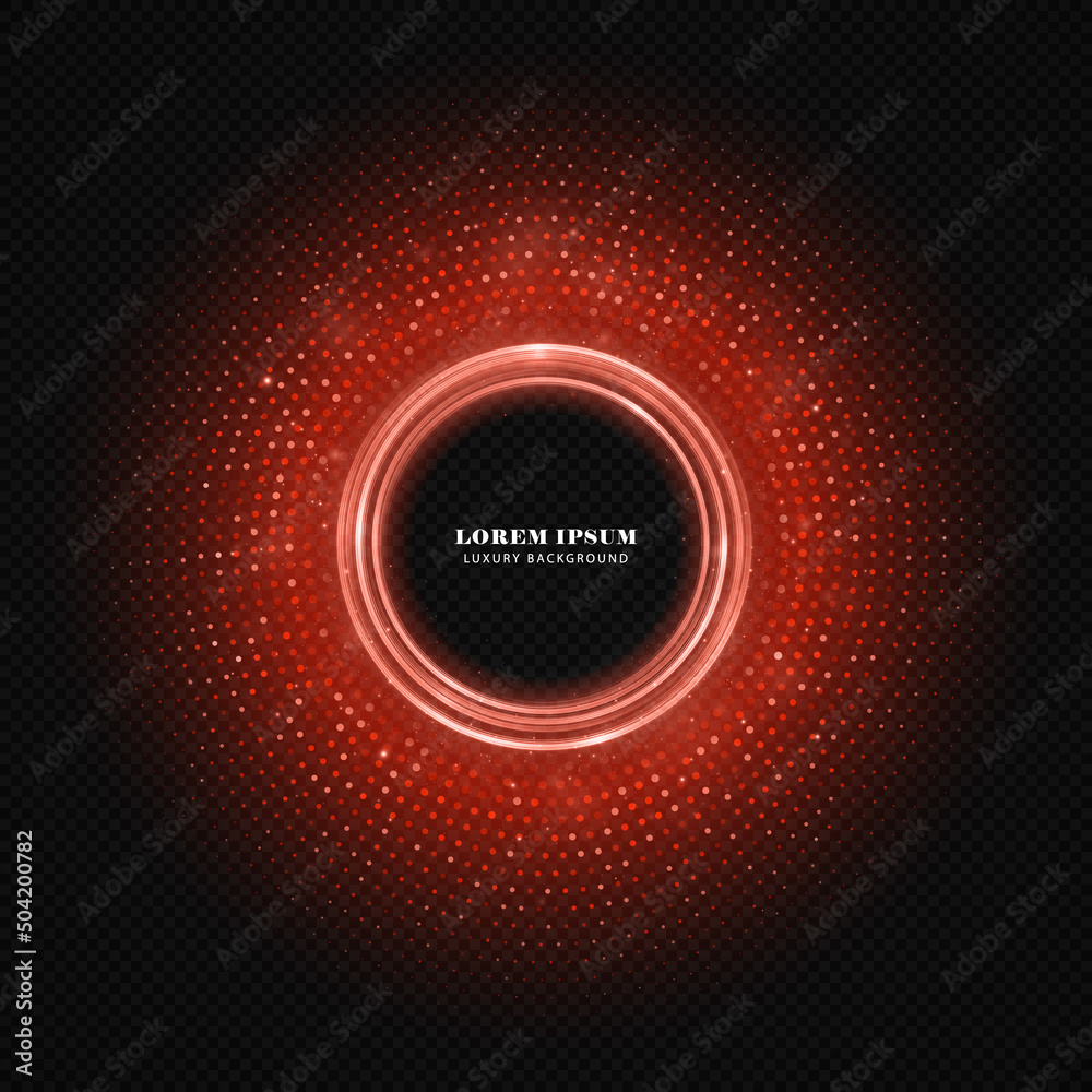 Abstract luxury red circle shape with glitter dots on dark background ...