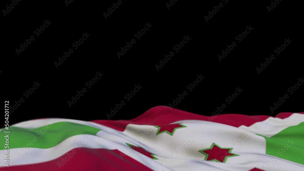 Burundi fabric flag waving on the wind loop. Burundian embroidery stiched cloth banner swaying ...
