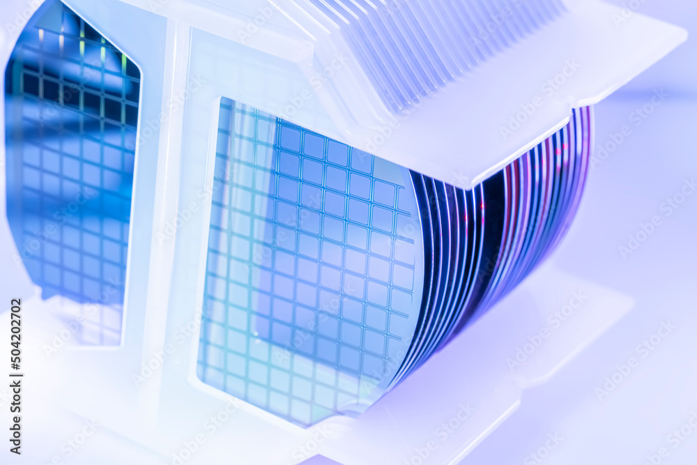 Silicon Wafer Under Cleanroom Fabrication in plastic holder box Stock ...