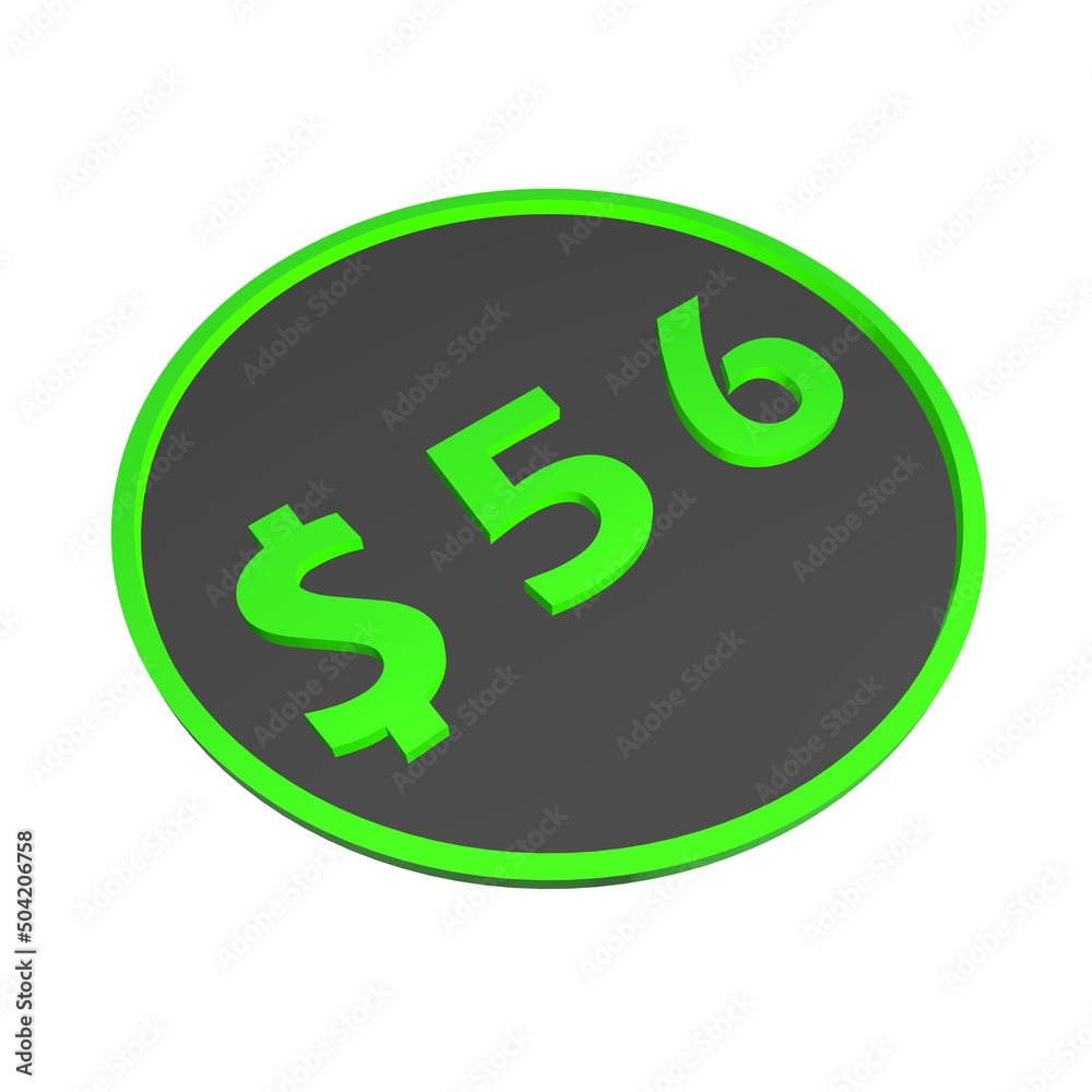 $56. Dollar sign. Shopping, price tag, money. 3d rendering. Stock ...