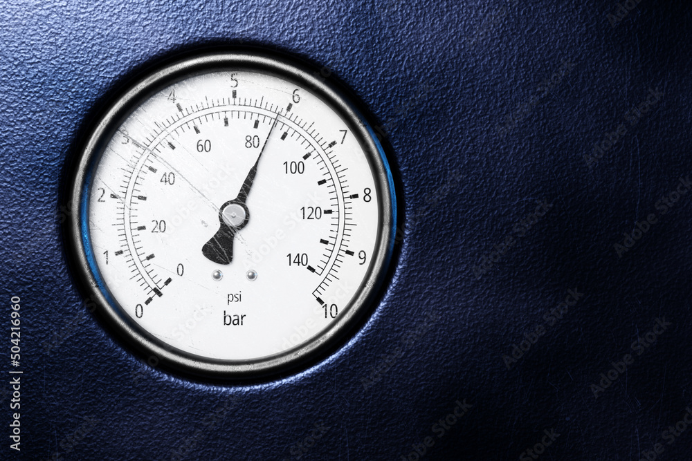 3d illustration of a round barometer with markings up to 140 on a black ...