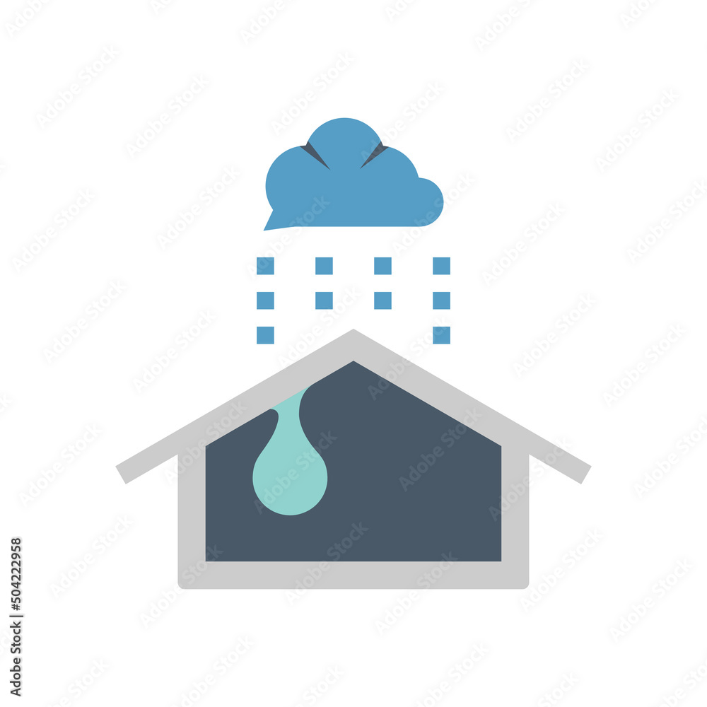 Rain water leak or drip to inside vector icon. Cause by roof tile ...