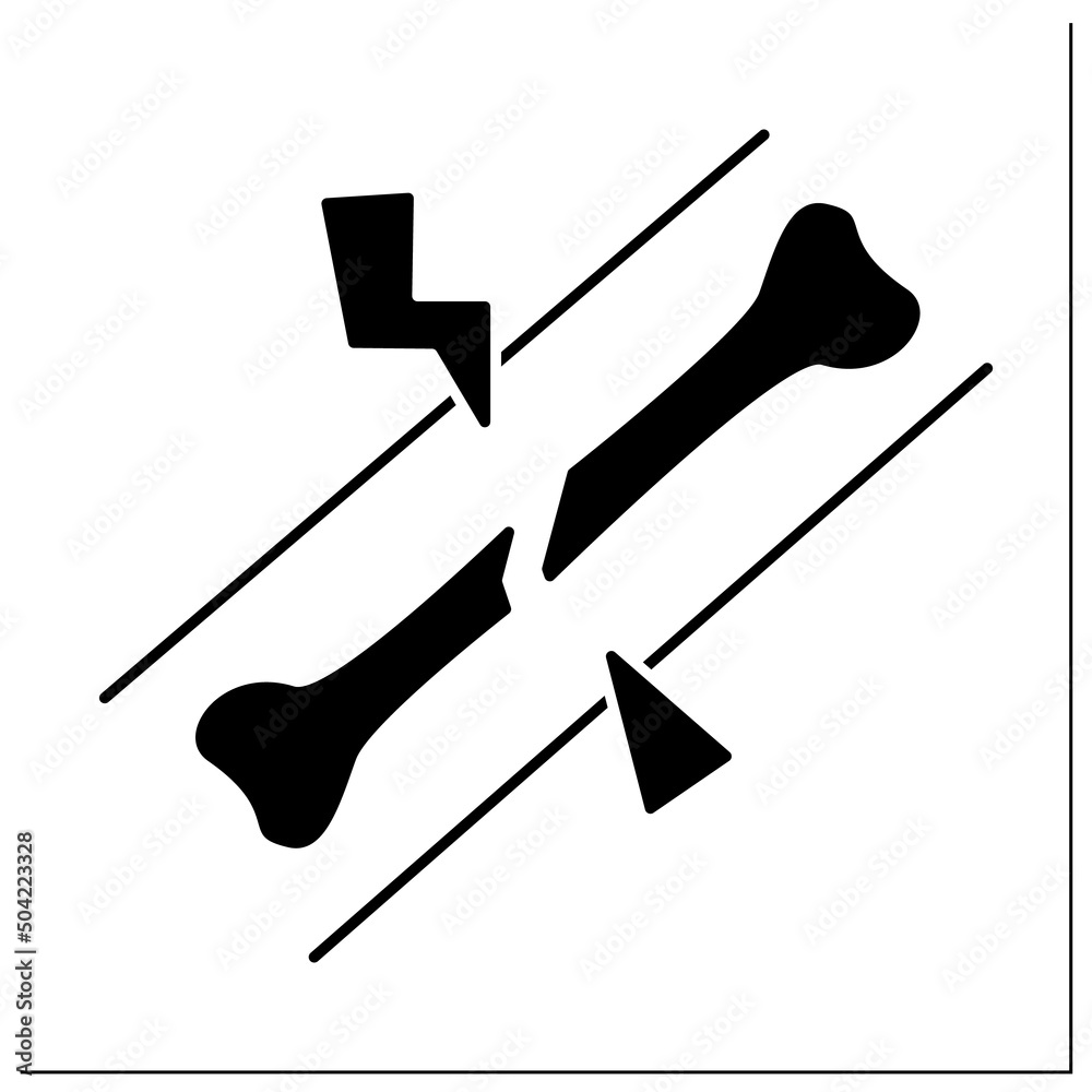 Avulsion fracture glyph icon.Bone injury near tendon or ligament ...