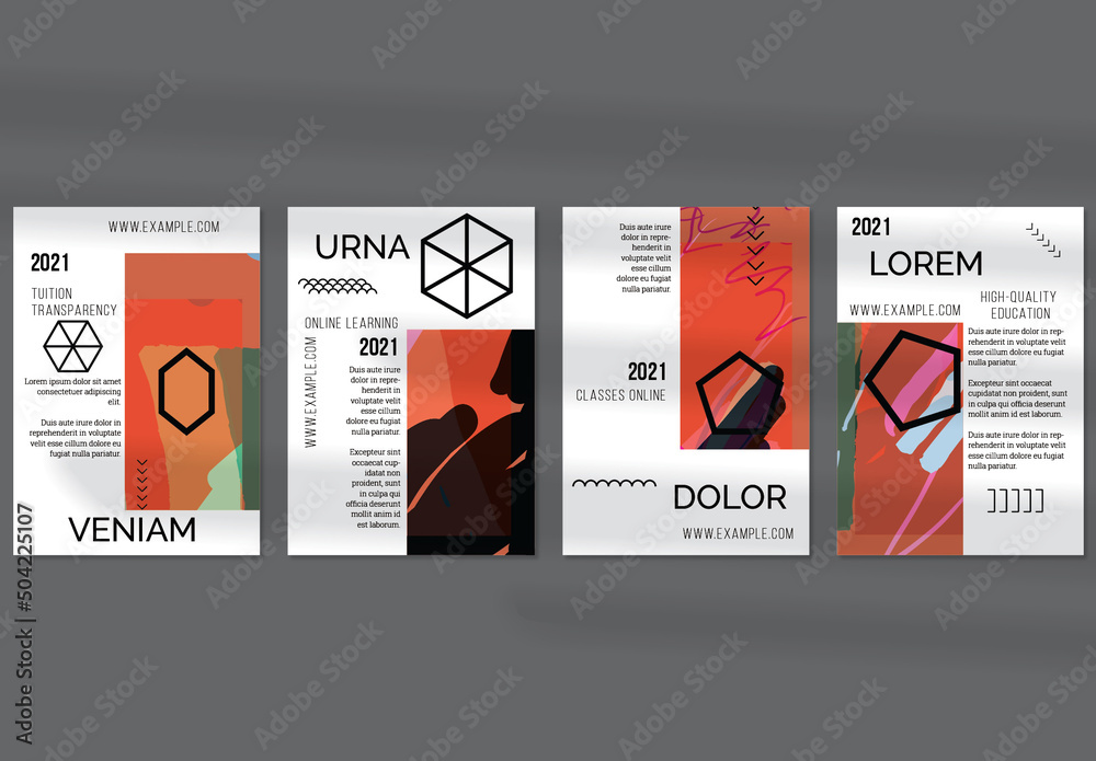 Flyer Layout with Geometric Shapes and Abstract Bright Rectangle on ...