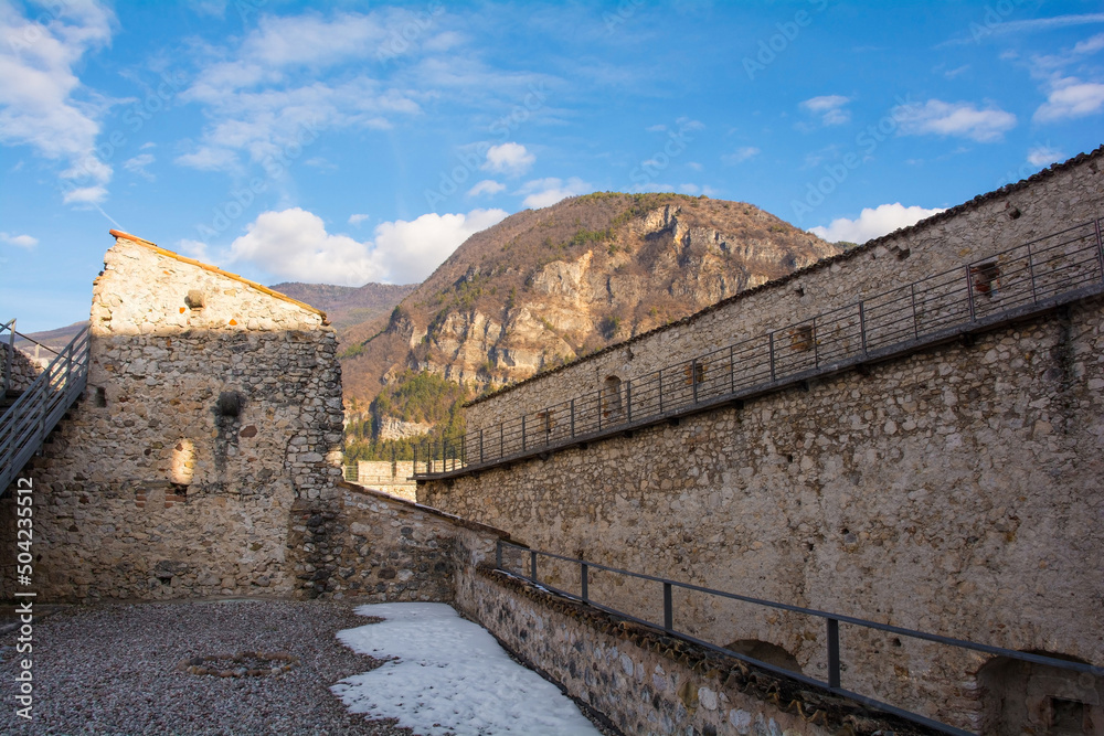 The medieval 12th century Beseno Castle in Lagarina Valley in Trentino ...