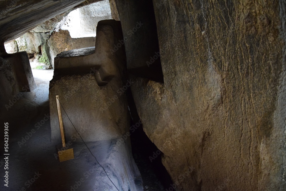Inca ruins. Underground cave used for ancient Inca ceremonies at ...