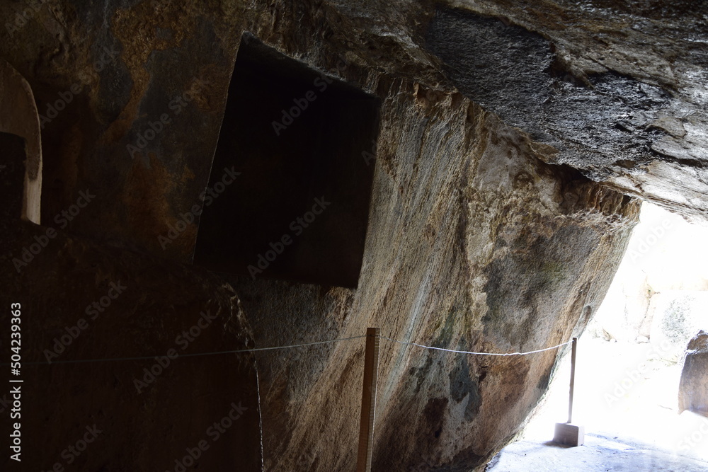 Inca ruins. Underground cave used for ancient Inca ceremonies at ...