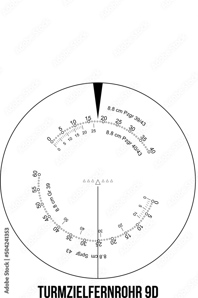 A detailed vector image of the German tank sight Turmzielfernrohr 9d ...