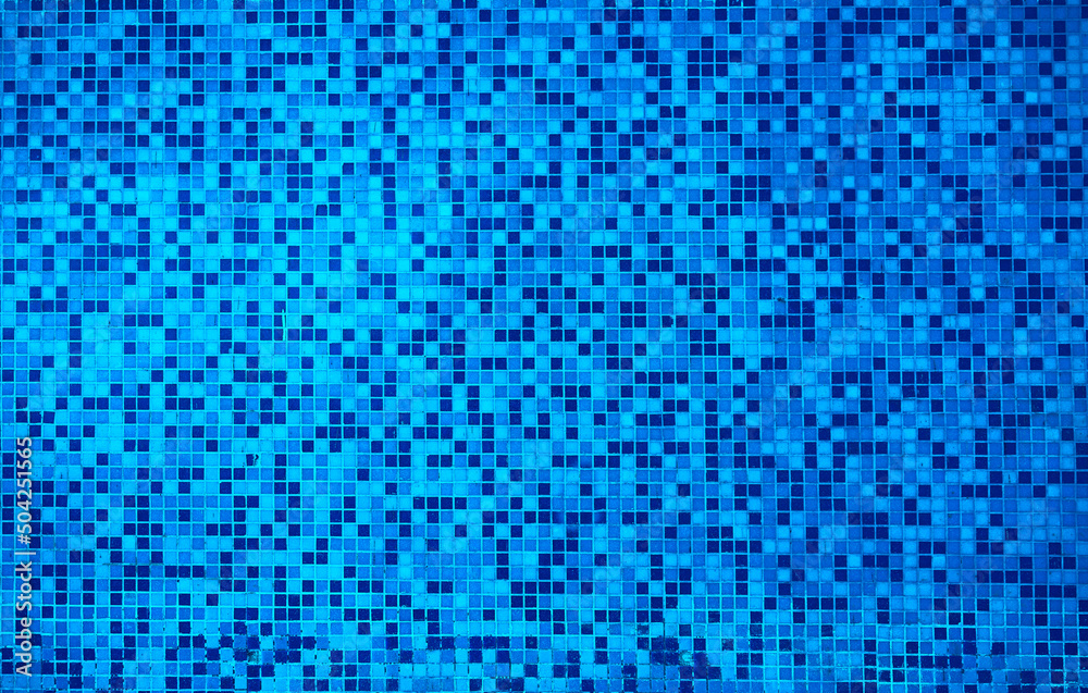 blue tile wall with square small mosaic tiles texture background ...
