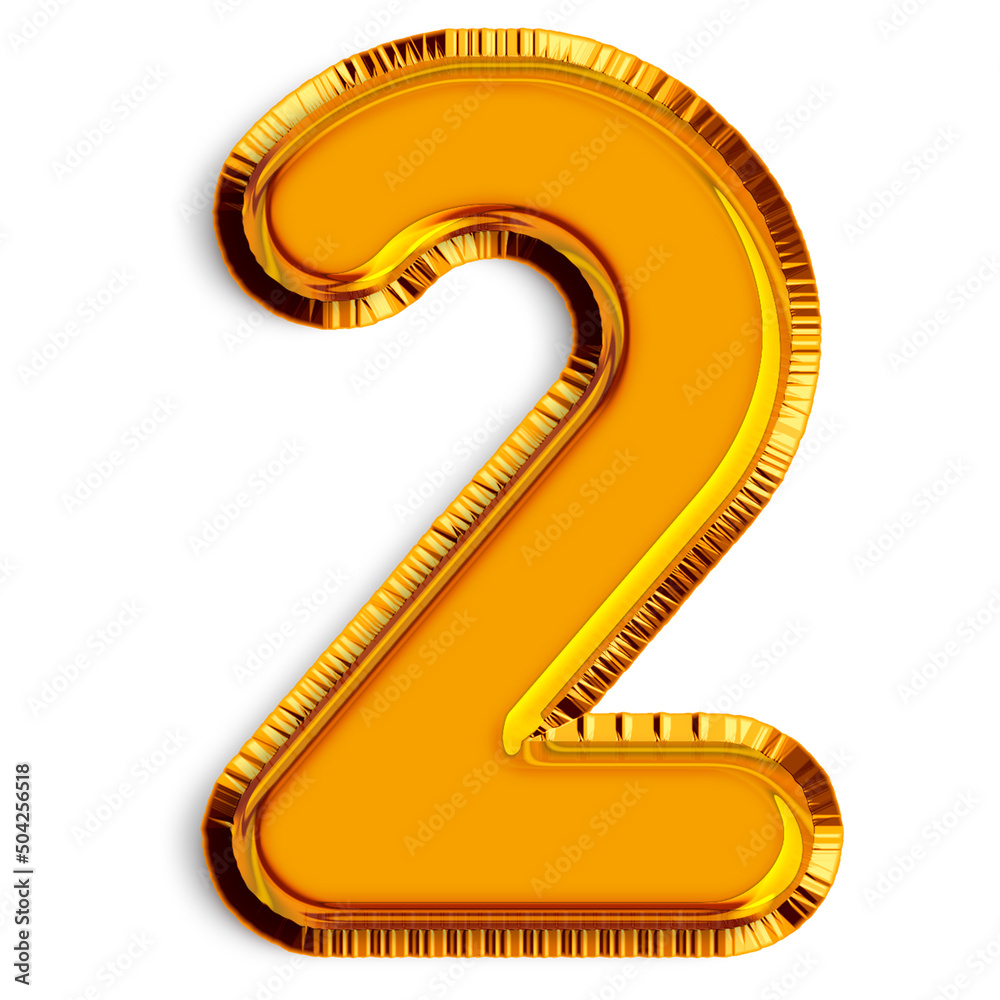 GOLDEN 3D BALLOON NUMBER 2. Number 2 golden 3D balloon made of 3D ...