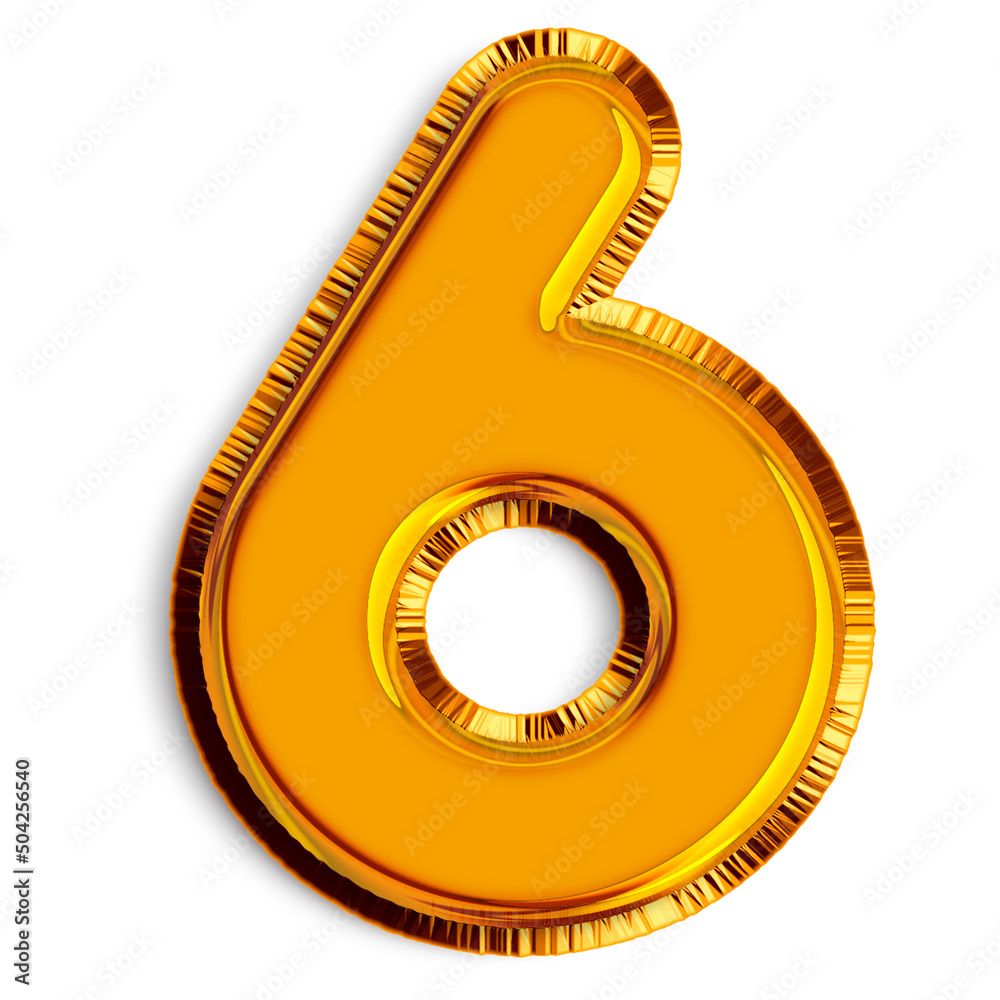 GOLDEN 3D BALLOON NUMBER 6. Number 6 golden 3D balloon made of 3D ...