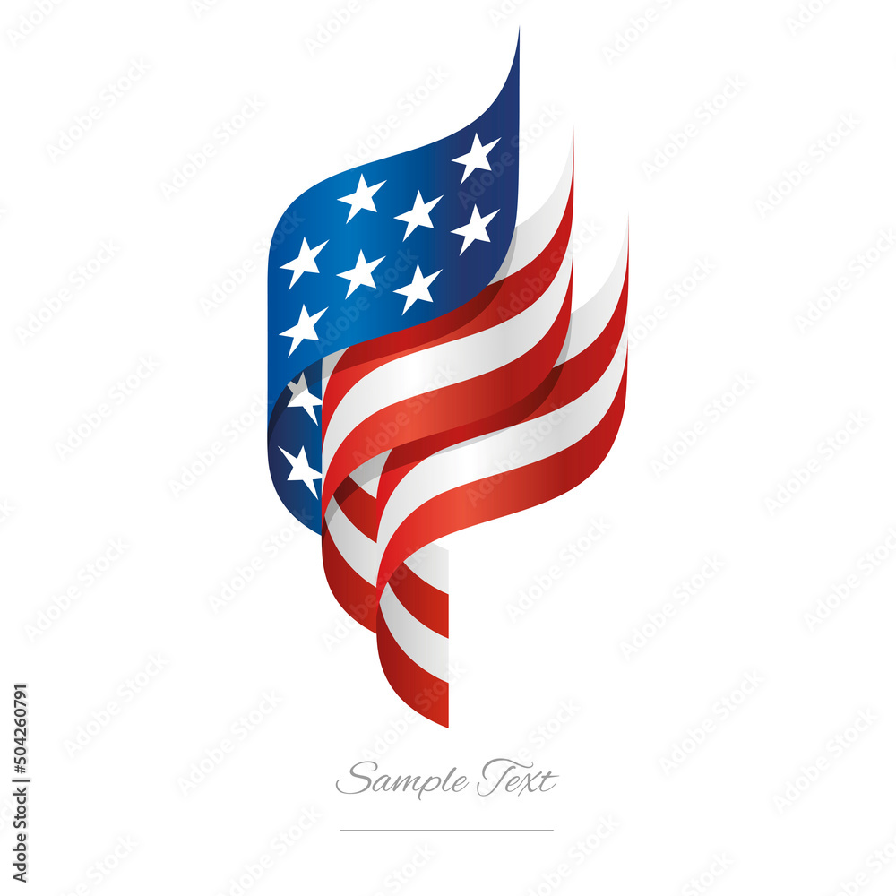 USA abstract 3D wavy flag blue white red modern American ribbon torch ...