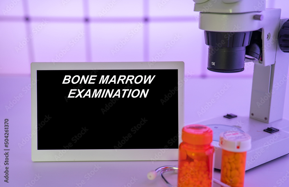 Medical tests and diagnostic procedures concept. Text on display in lab ...
