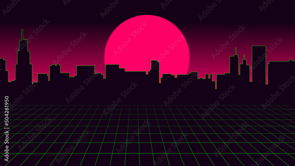Retro background landscape 1980s style. Retro 80s Sci-Fi background ...