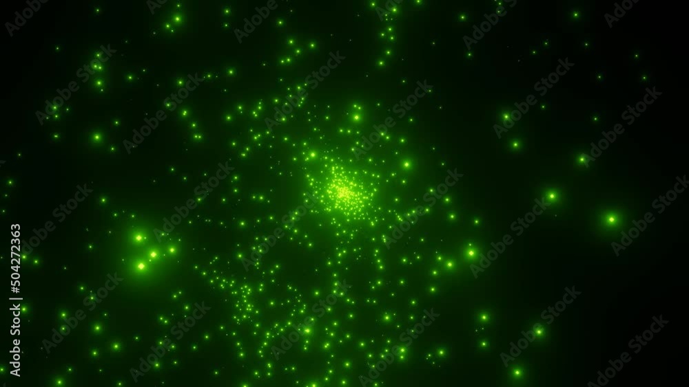 Emergence and spread of green particles from center. Explosion of ...