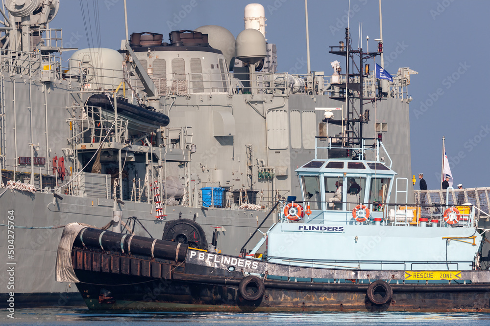 Melbourne, Australia - June 12, 2015: Tug boat PB Flinders assigning ...
