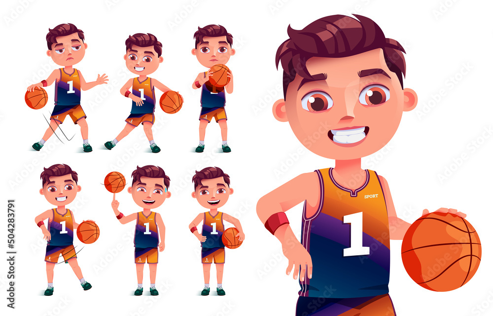 School sports character vector set design. Sporty student boy playing ...