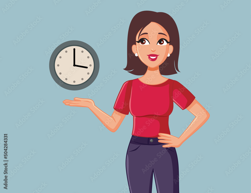 Happy Woman Showing a Clock Vector Cartoon Illustration Stock Vector ...