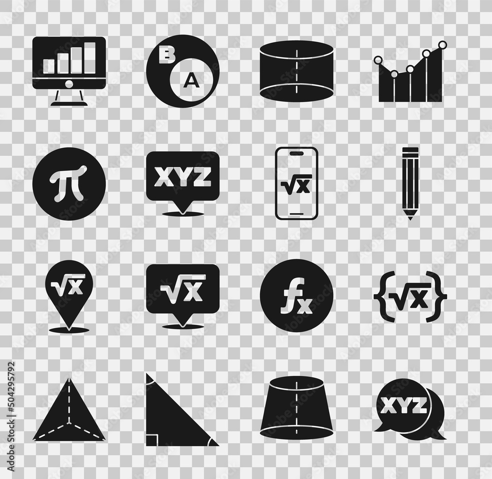 Set XYZ Coordinate system, Square root of x glyph, Pencil, Geometric figure Cylinder, Pi symbol ...