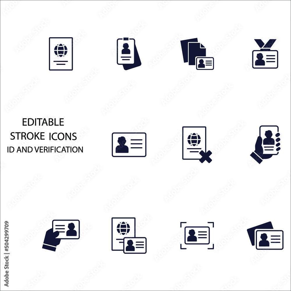 ID and Verification icons set . ID and Verification pack symbol vector ...