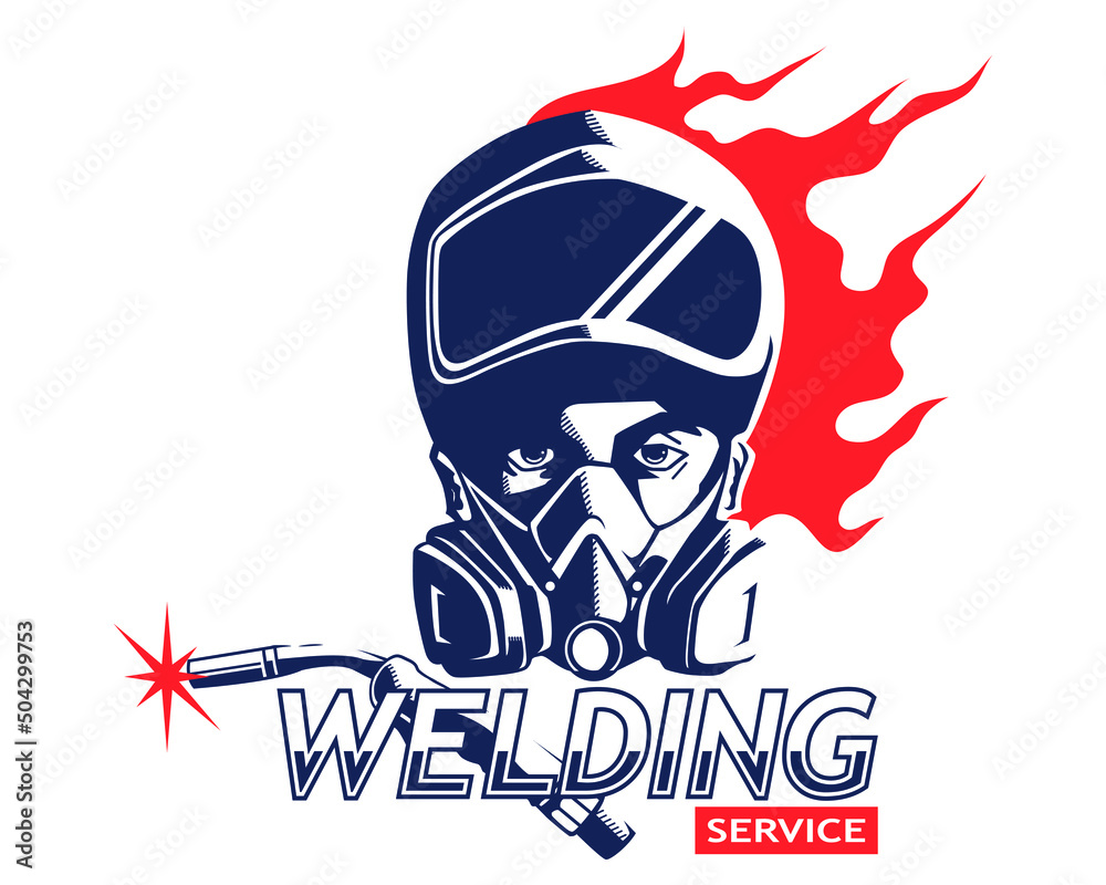 welding service logo vector consist of welder head and welding torch ...