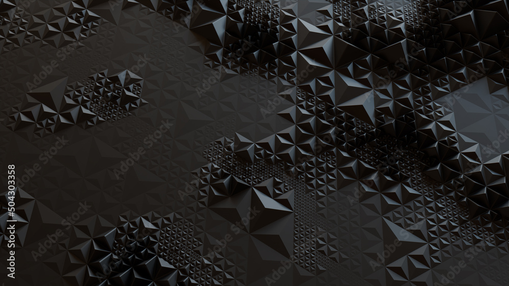 Dark Futuristic Surface with Tetrahedrons. Black, Three-Dimensional 3d ...