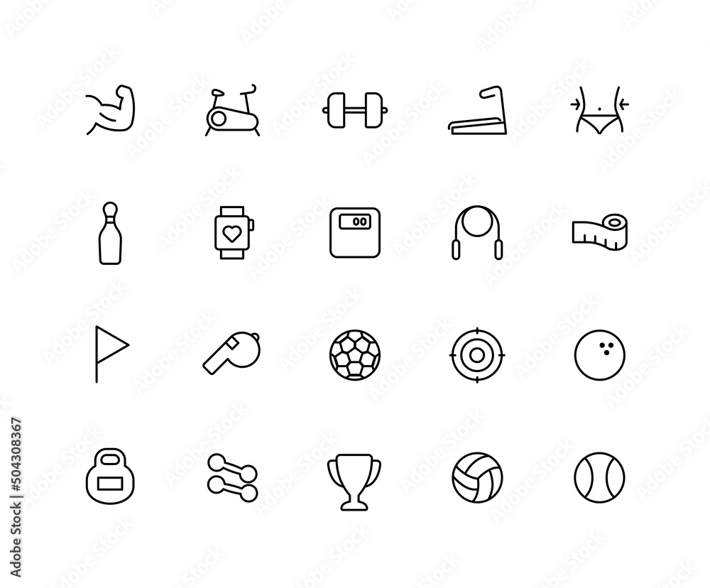 Collection of Health and workout linear icons. Set of PT, Fit symbols ...