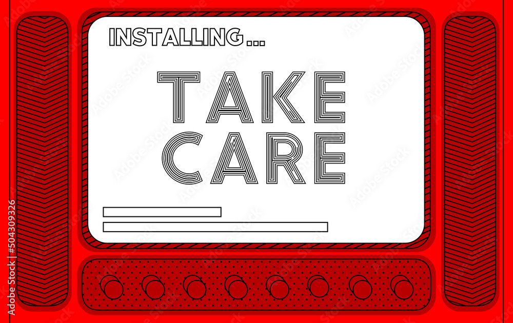 Cartoon Computer With the word Take Care. Message of a screen ...