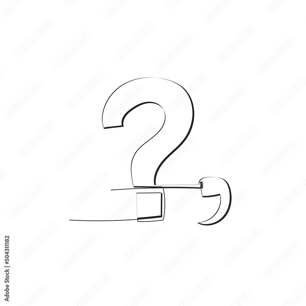 Continuous line drawing. Comma punctuation and question mark ...