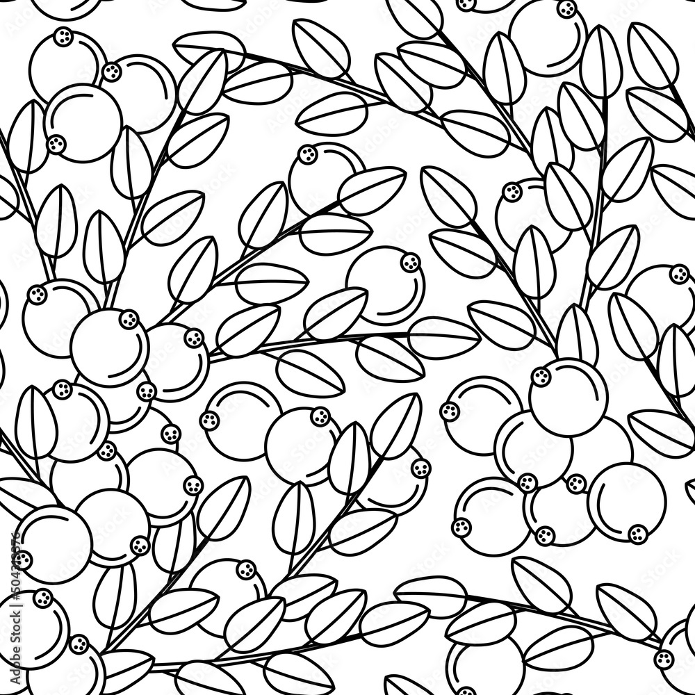 Seamless coloring page for adult. Endless botanical black and white ...