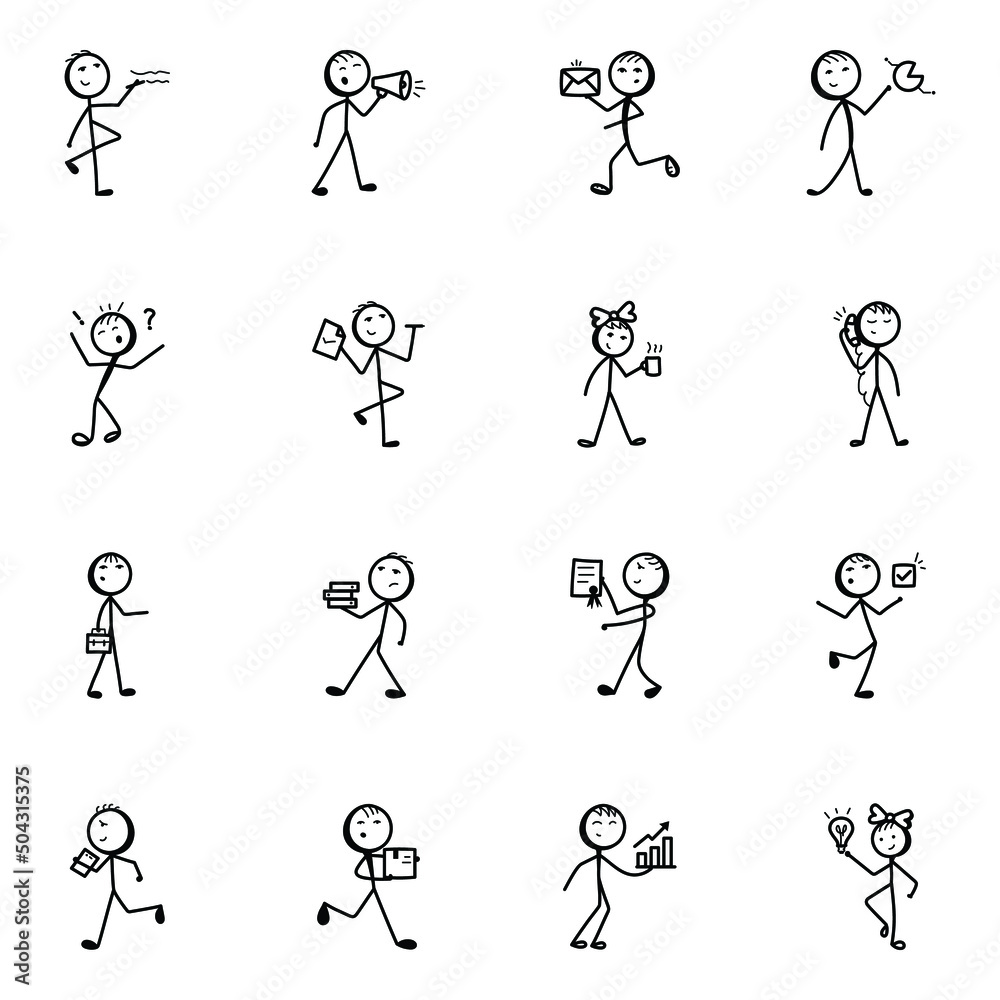 Business Activities Stick Figure Icons Stock Vector | Adobe Stock