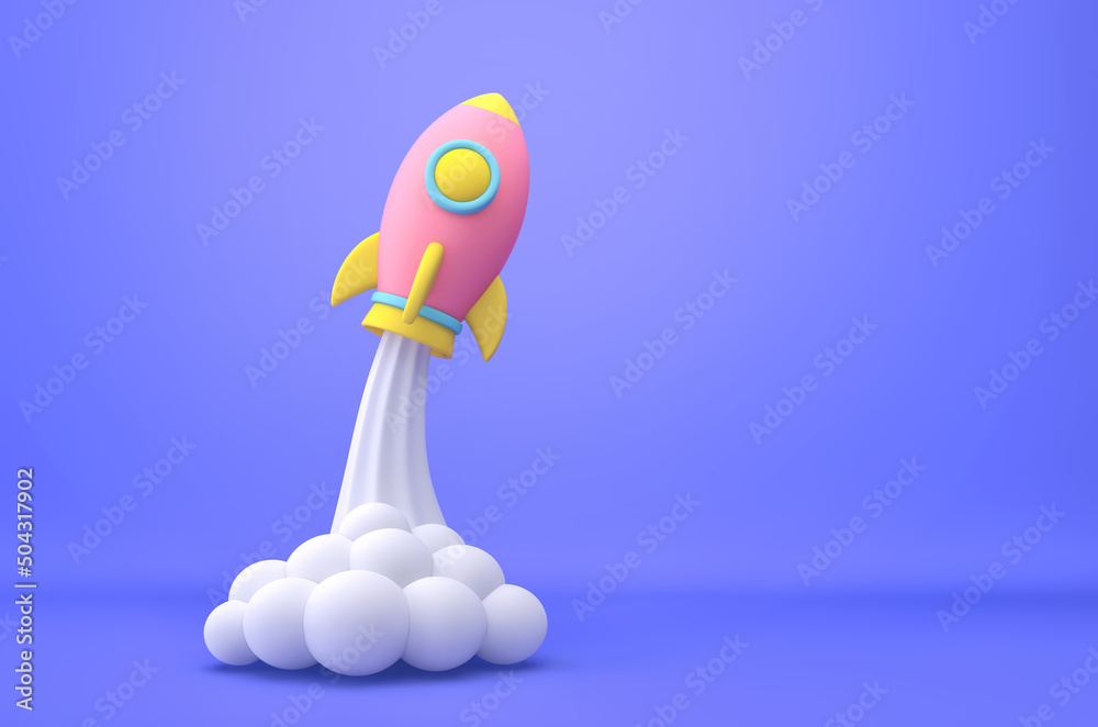 Cartoon rocket launch on blue background Stock Illustration | Adobe Stock
