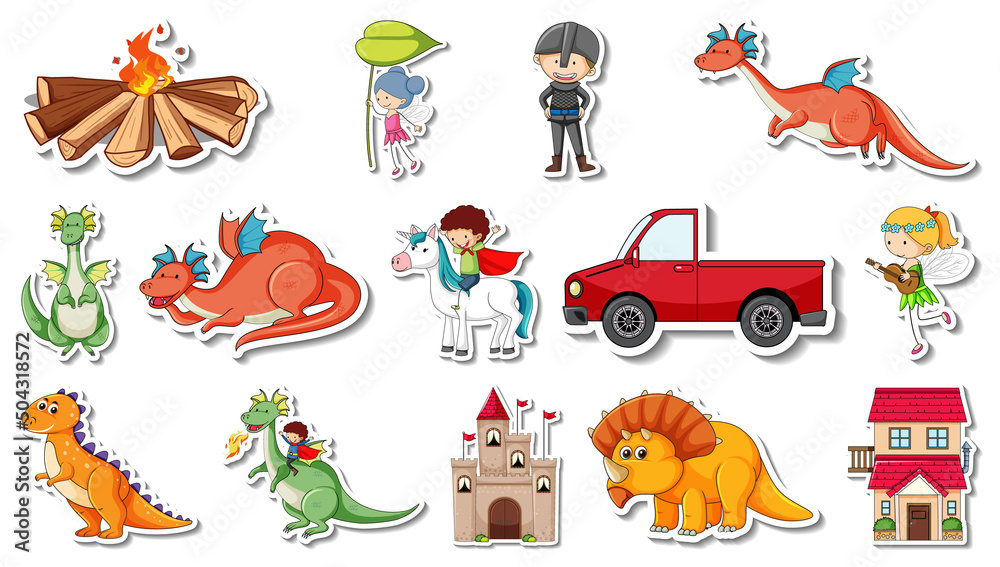 Sticker set of fantasy fairy tale cartoon characters Stock Vector ...