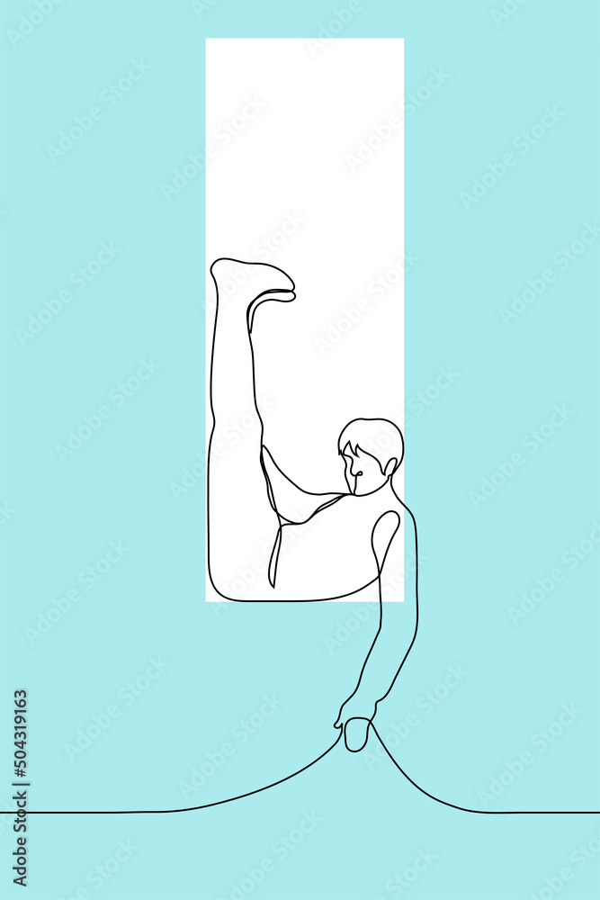 man bent over while sitting in a vertical window - one line drawing ...