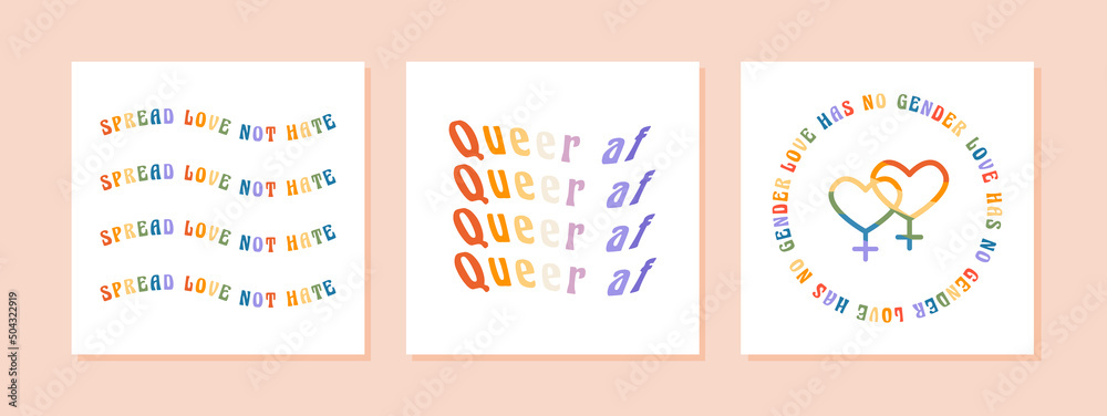 Vector set of retro greeting cards for LGBTQIA Pride Month. Social ...