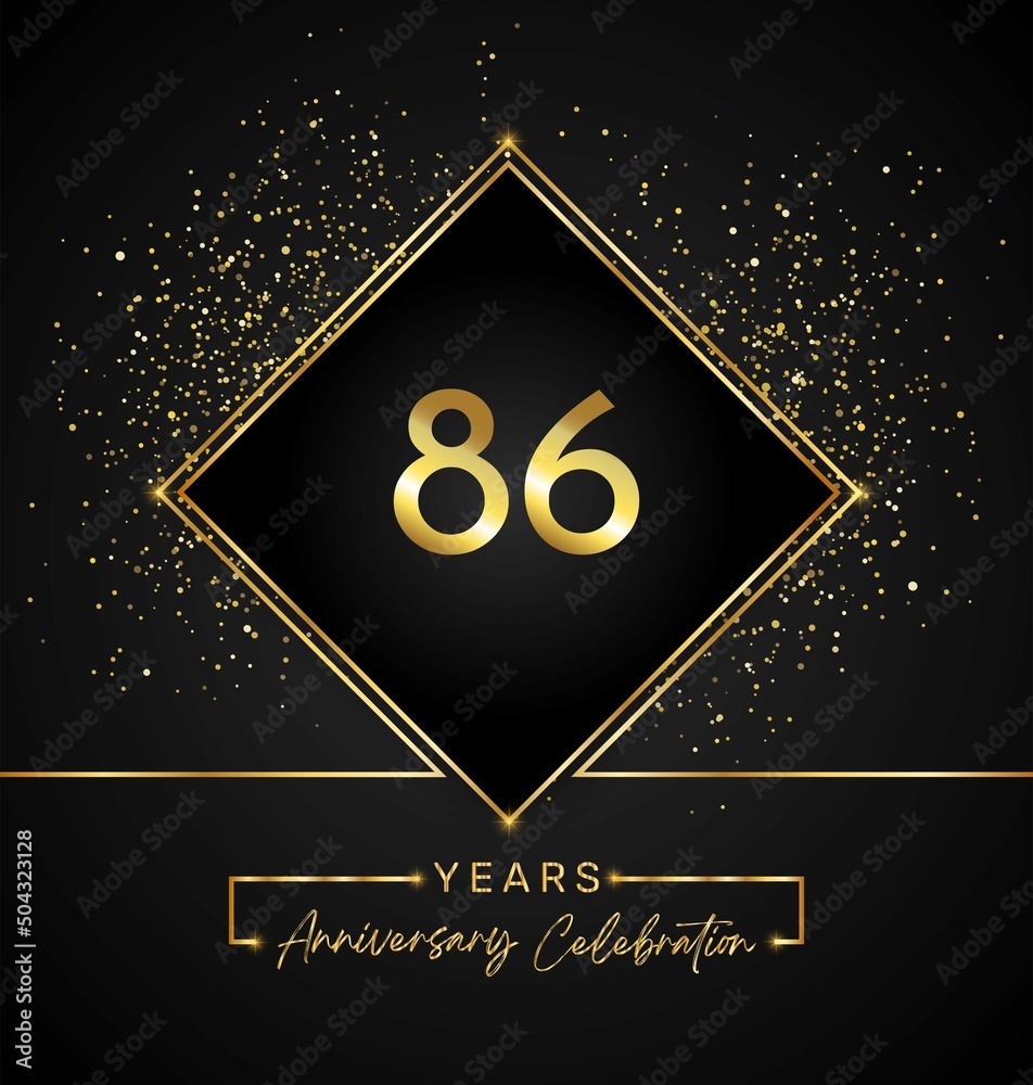 86 years anniversary celebration with golden frame and gold glitter on ...
