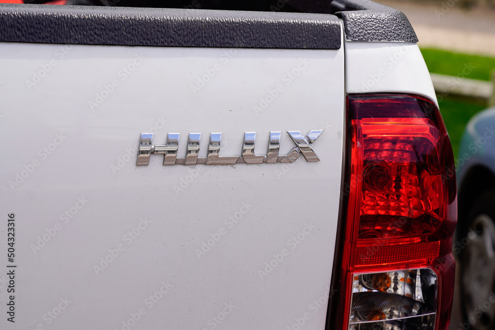 Toyota Hilux logo text and sign brand Detail silver white car pickup ...