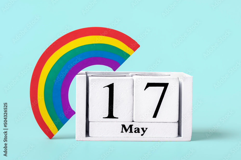 Rainbow LGBT symbol, calendar isolated on blue background 17 May ...