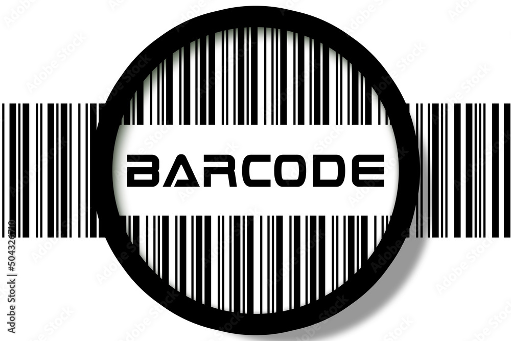 Barcode abstract art design in black & white colors inside a circle ...