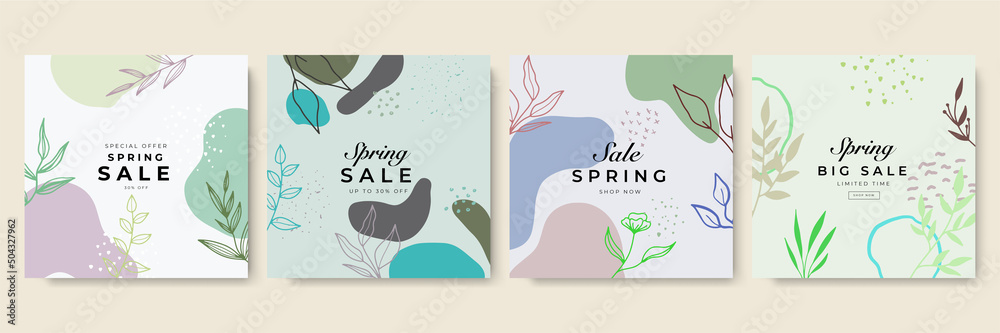 Poster Set of hand drawn shapes in terracotta, navy blue and blush pink ...